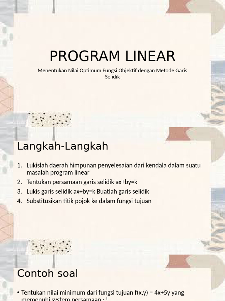 PROGRAM LINEAR Nilai Optimum Menggunakan Garis Selidik | PDF