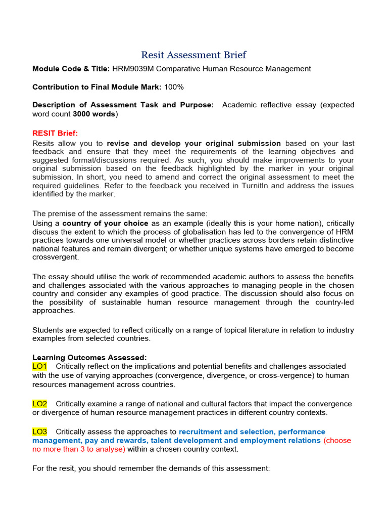 HRM9039 RESIT Assessment Brief 23-24 - Tagged | PDF