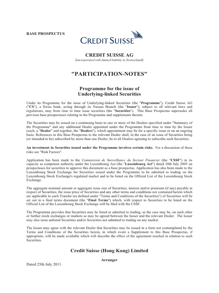 Base Prospectus CS P Note Programme | PDF