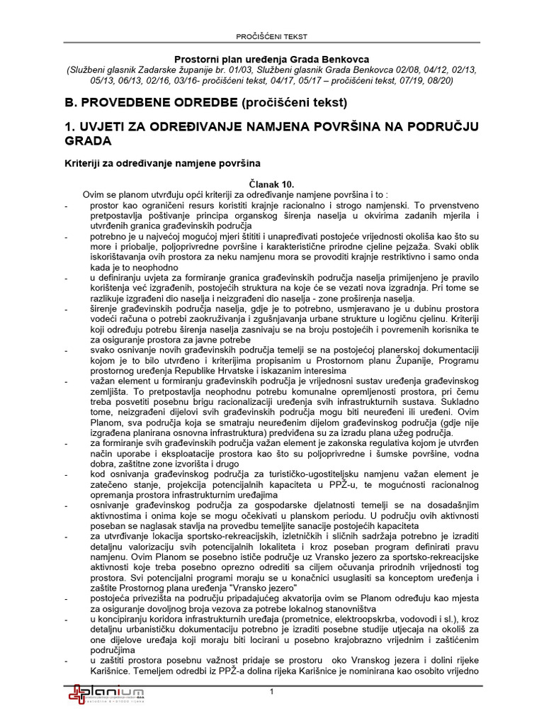 Prostorni plan uređenja Grada Benkovca - pročišćeni tekst | PDF