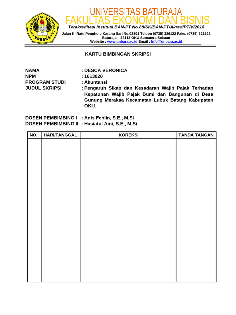 Kartu Bimbingan DESCA | PDF