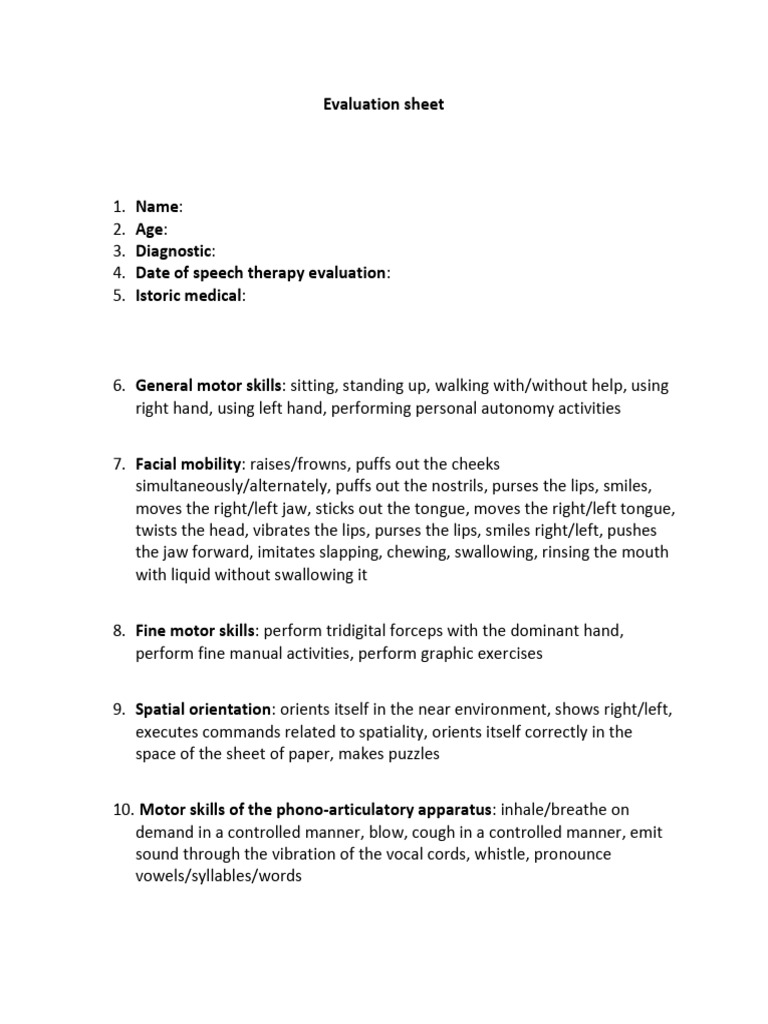 Aphasia Evaluation Sheet | PDF