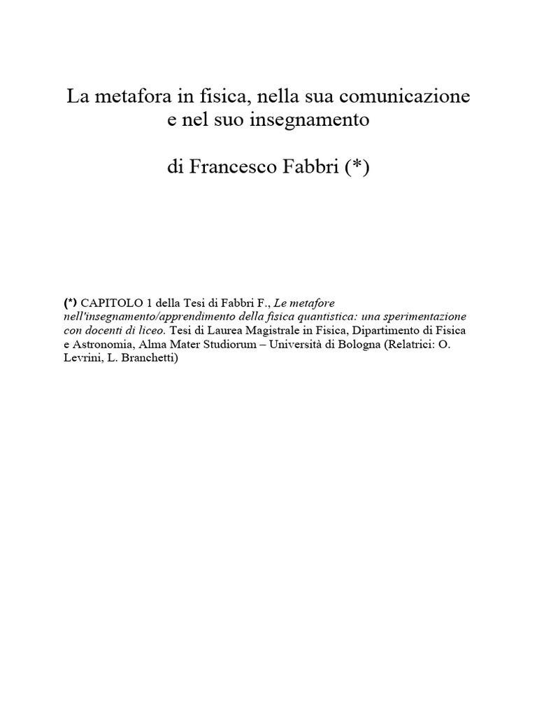 1.DOCUMENTO Sulle Metafore in Fisica - Fabbri | PDF