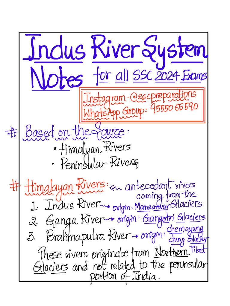 Sample Notes - Indus River System - Geography Handwritten Notes | PDF