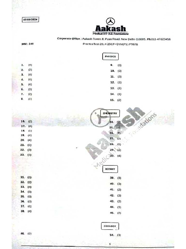 Oym PT-07 Code-B Ans Key | PDF