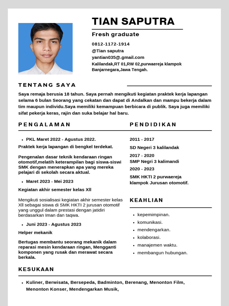 Tian Saputra: Fresh Graduate | PDF