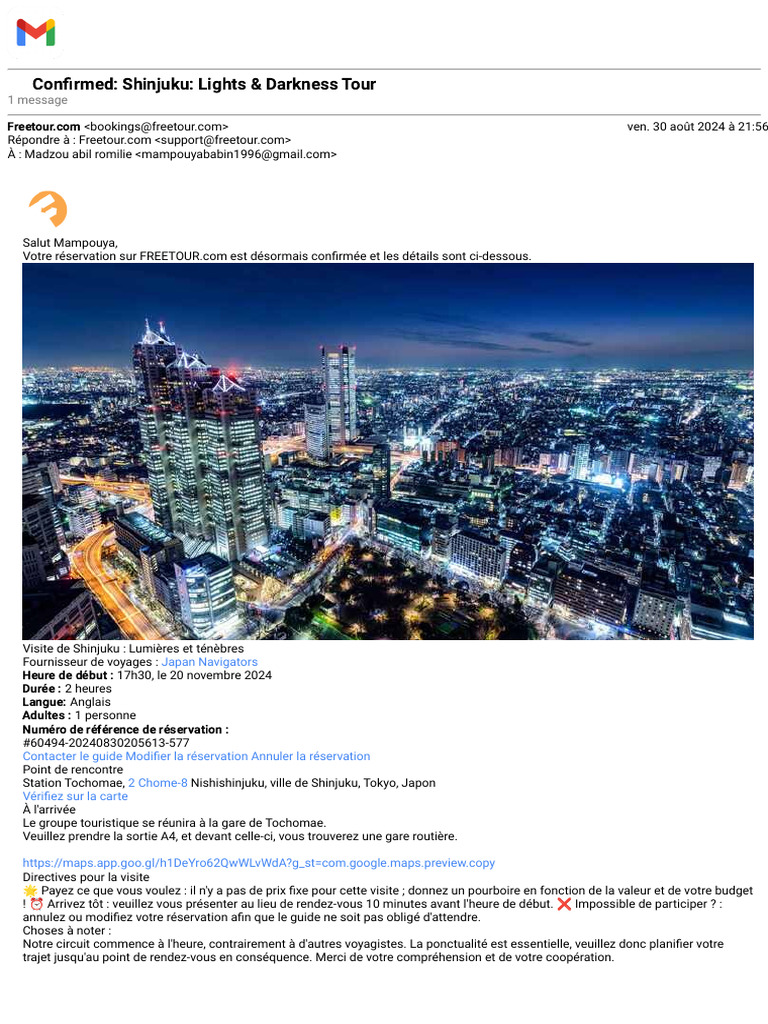 Gmail - Confirmed - Shinjuku - Lights & Darkness Tour | PDF