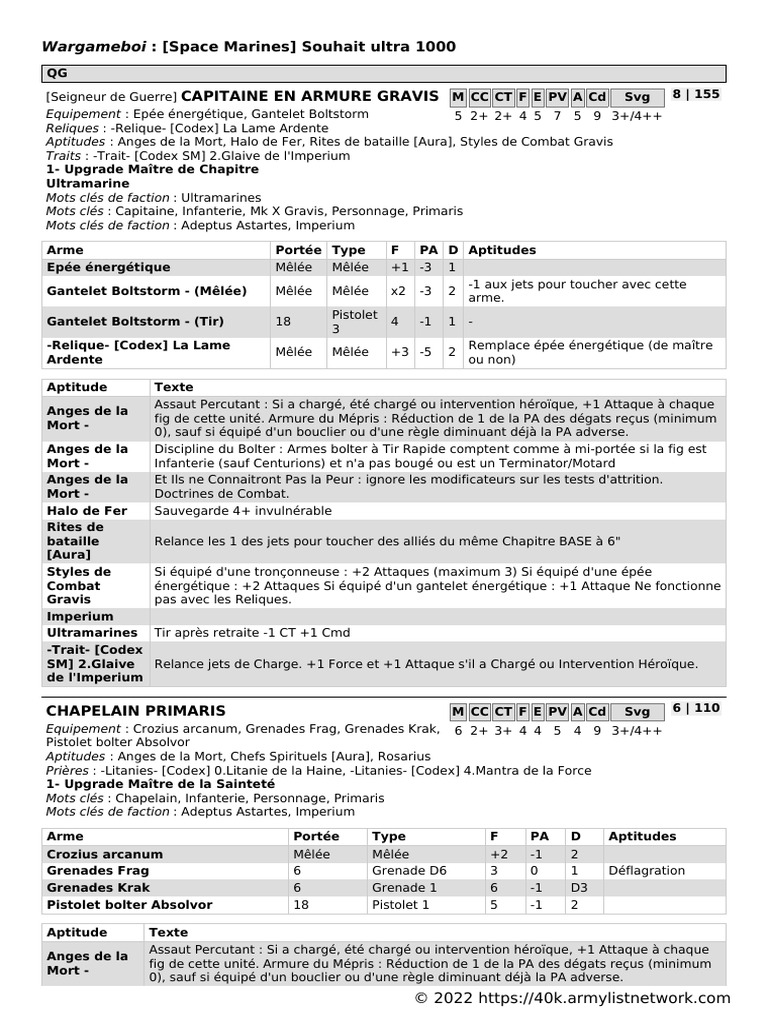 Liste Ultramarines v9 1000 Points | PDF