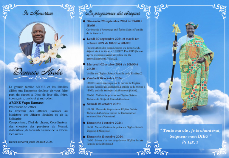 Le Programme Des Obsèques Maestro Damase Aboke | PDF