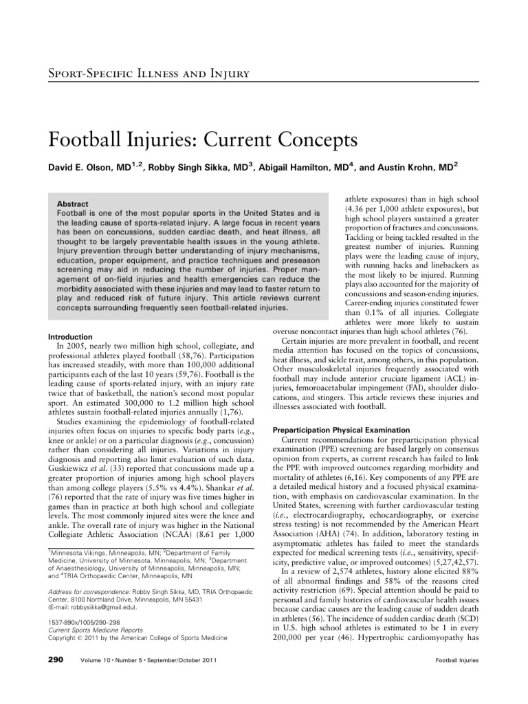 Football Injuries Current Concepts.12 | PDF | Cardiology | Concussion