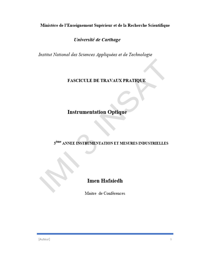 Facicule TP Instrumentation Optique | PDF