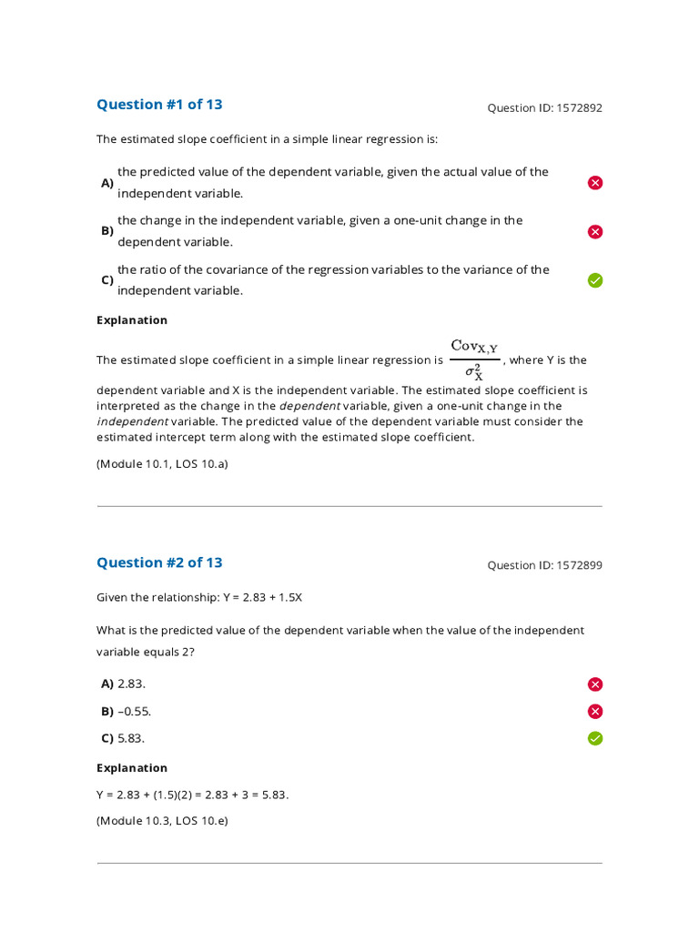 Reading 10 Simple Linear Regression - Answers | PDF