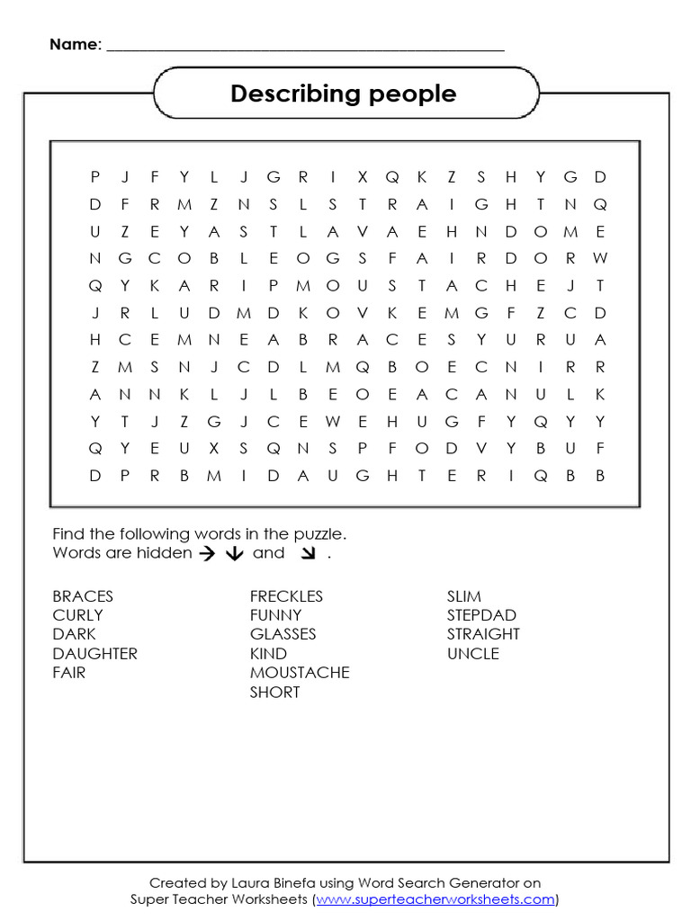 Super Teacher Worksheets Describing People | PDF | Word Puzzles | Puzzles