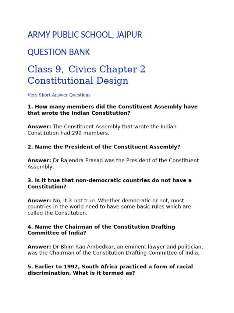Class 9 Civics Chapter 2 Constitutional Design | PDF