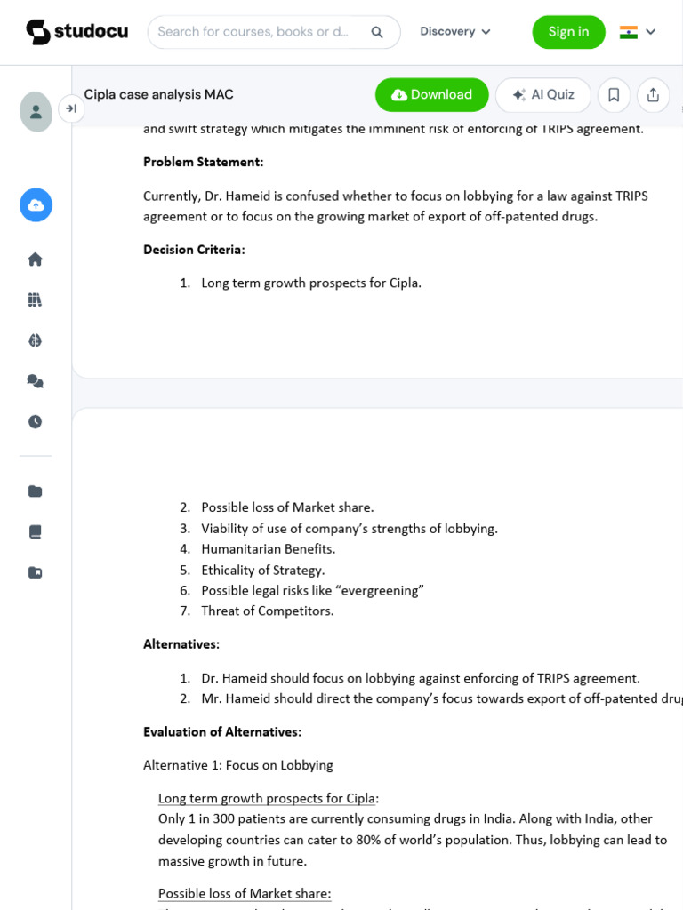 Cipla case analysis MAC - CIPLA – A CASE STUDY Su… | PDF