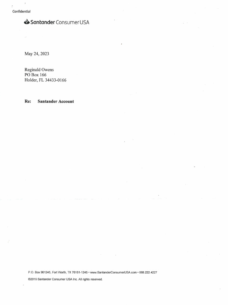 Debt Validation Letter Response From Santander Consumer USA To Reginald ...