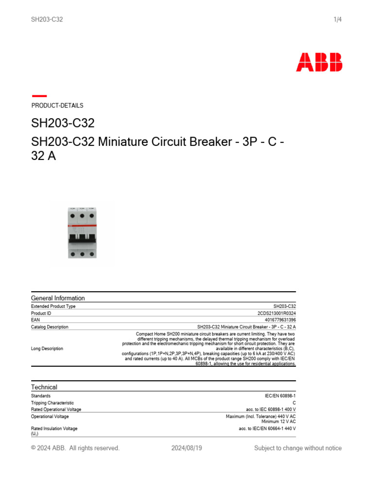 SH203 C32 MCB | PDF