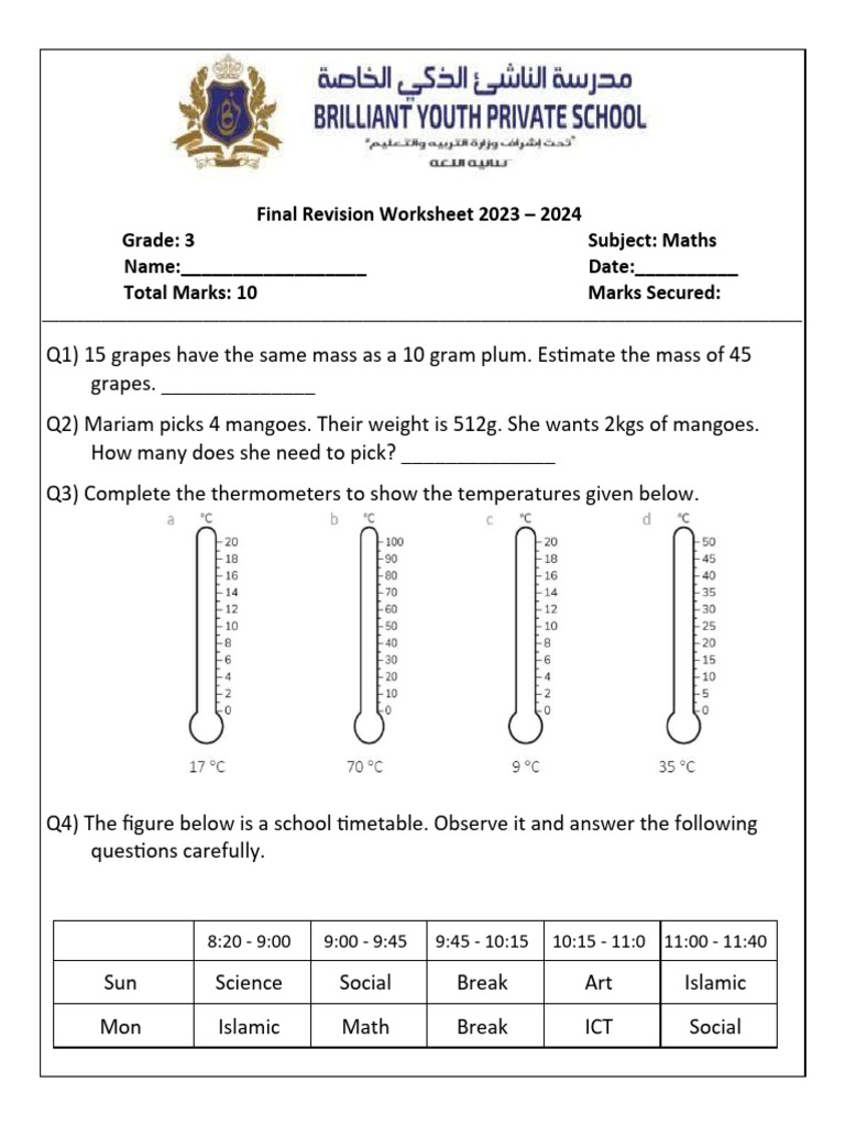 Grade 3 Revision Paper 2024 | PDF