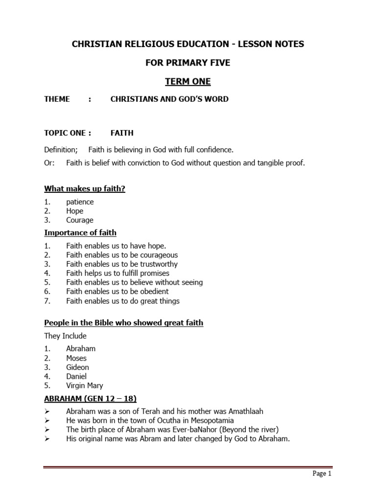 Christian Religious Education - Lesson Notes Notes P - 5 | PDF