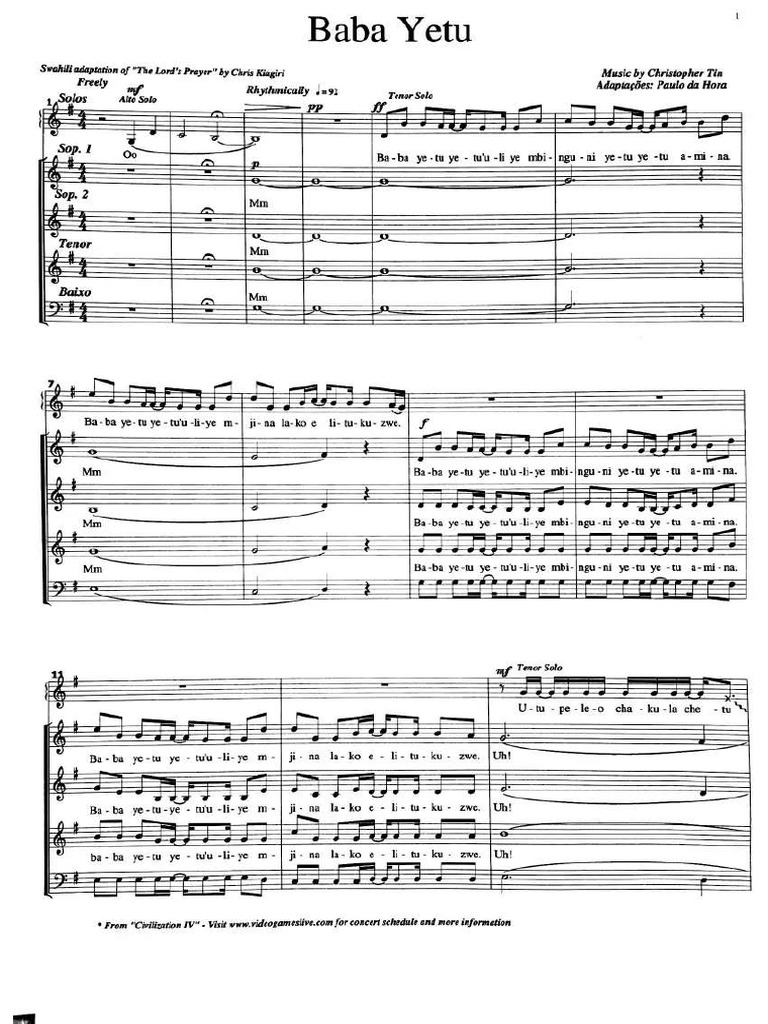 Baba Yetu Partition Modifi e | PDF