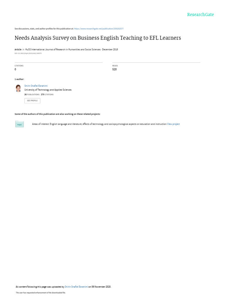 2019 Needs Analysis Survey On Business English | PDF