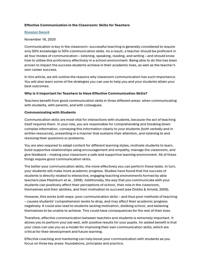 Effective-Communication-in-the-Classroom | PDF
