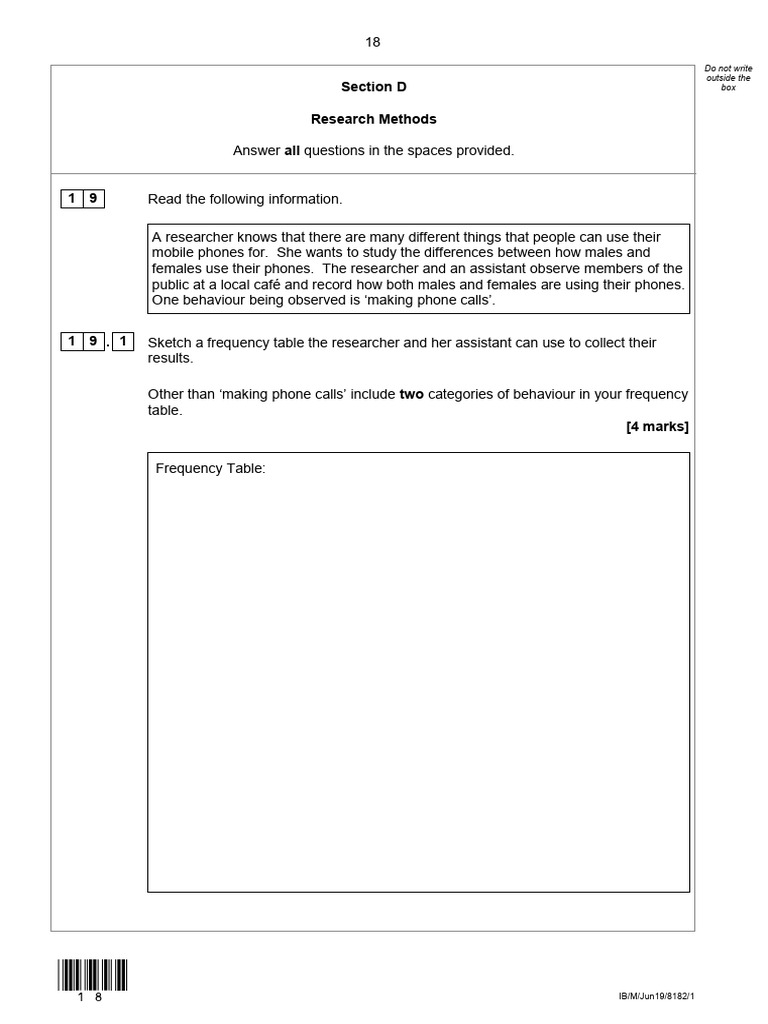 Section D Research Methods All 1 9: Do Not Write Outside The Box | PDF