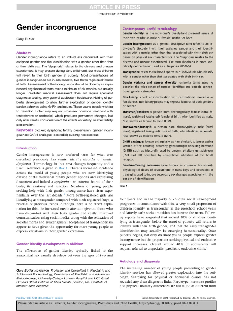 Gender Incongruence Gary Butler | PDF