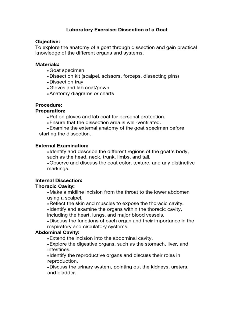 Laboratory Exercise Dissection of Goat | PDF