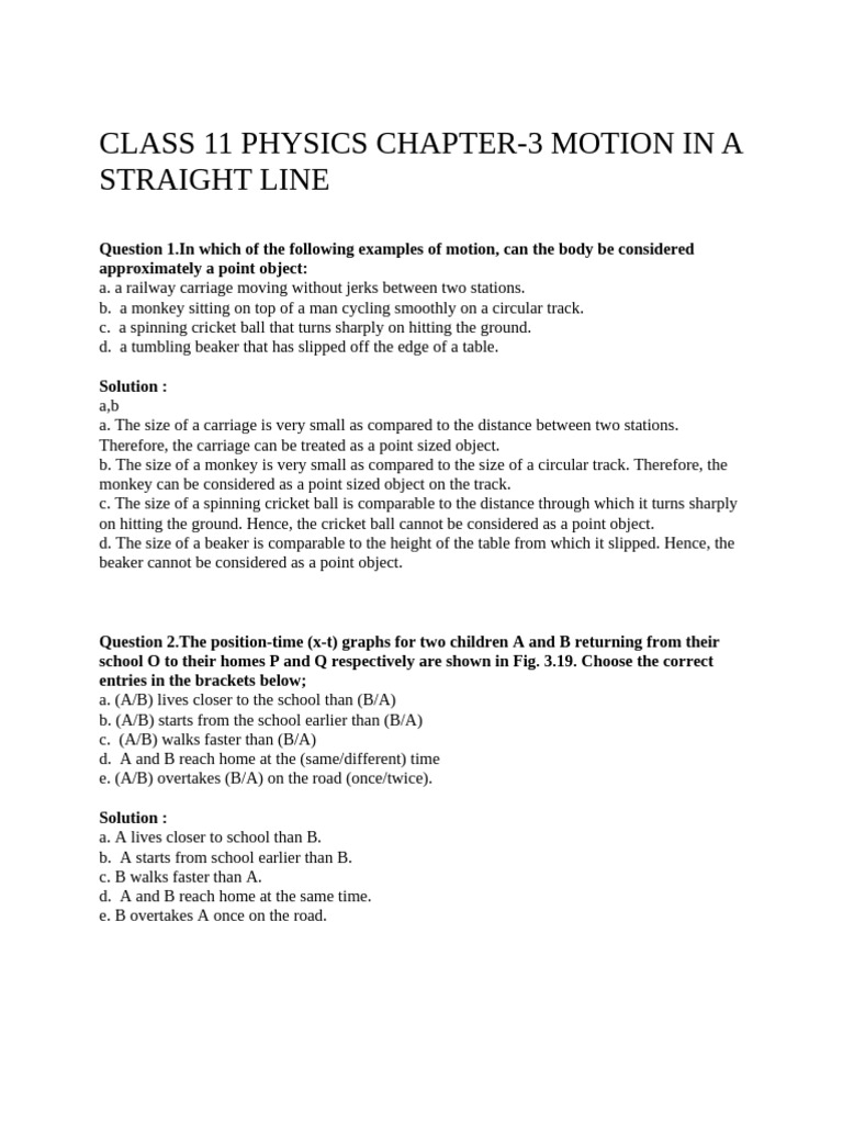 Class 11 Physics: Motion in a Straight Line | PDF | Acceleration ...