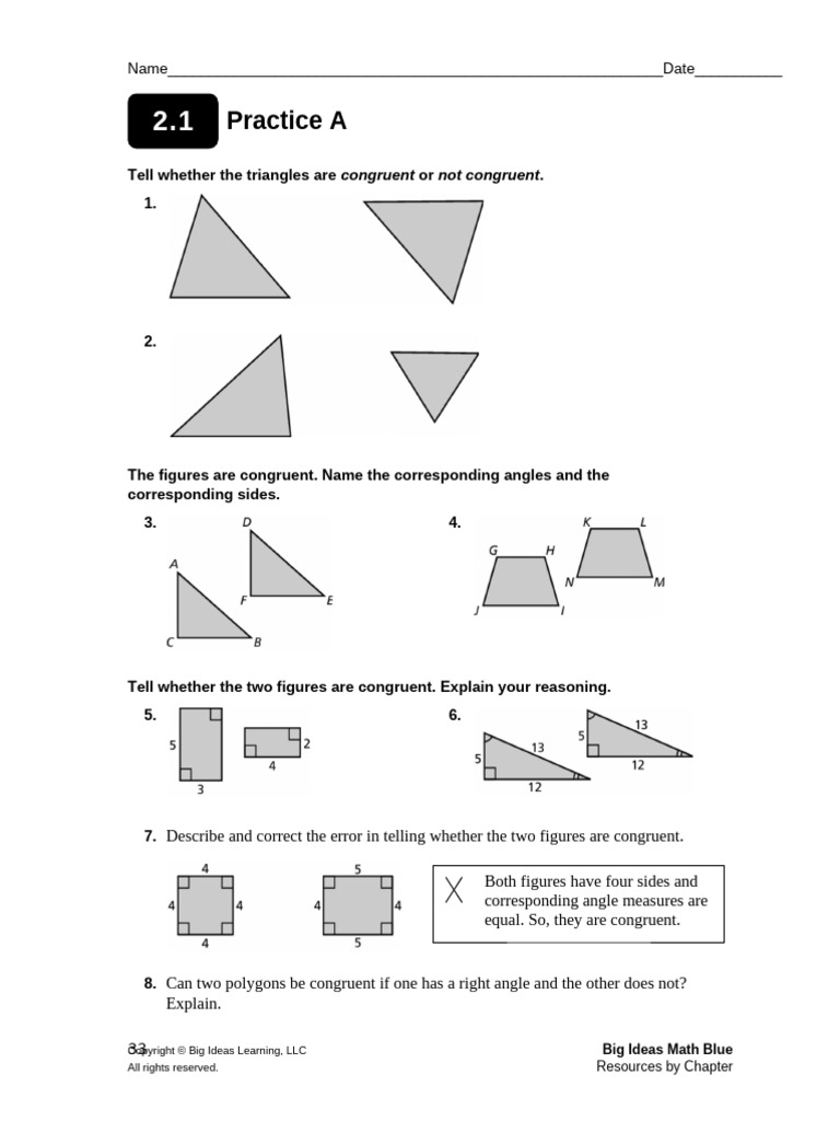 Practice A and B worksheets 2.1 | PDF