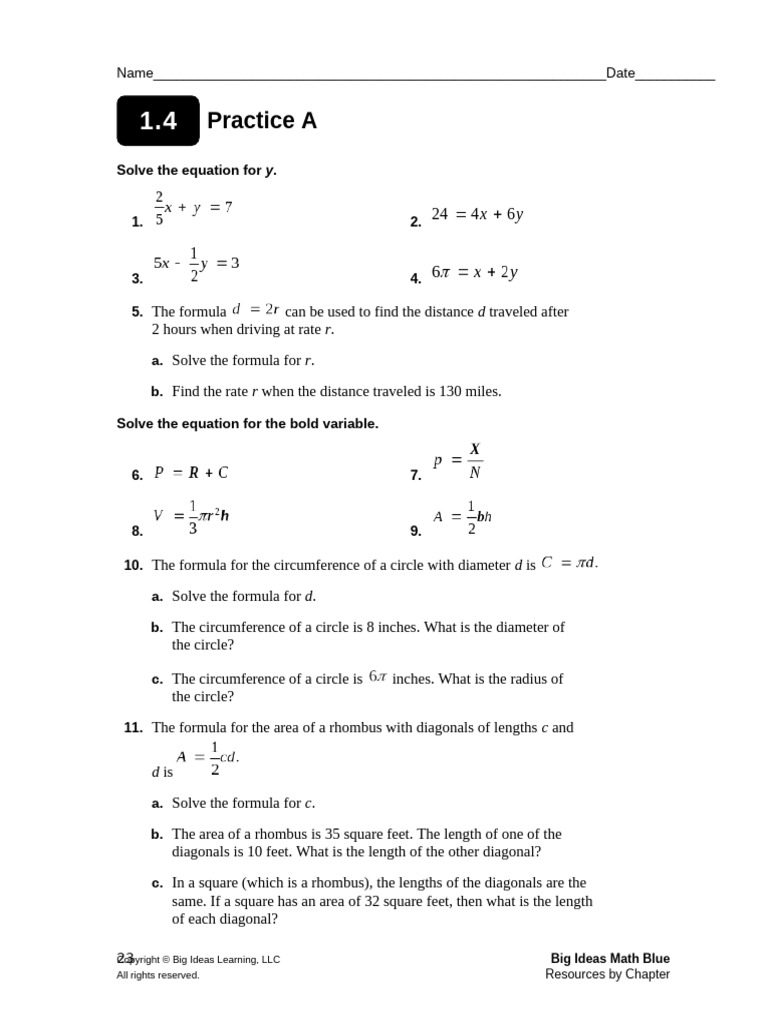 Practice A and B Worksheets For 1.4 | PDF