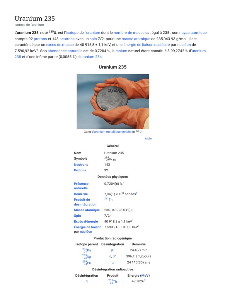Uranium 235 - Wikipédia | PDF