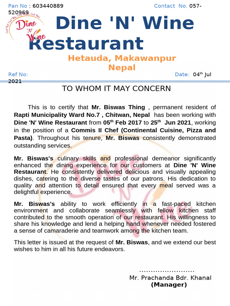 biswash dine and wine | PDF