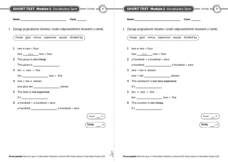 New Hot Spot 1 Short Test Module 1 Vocabulary Spot | PDF