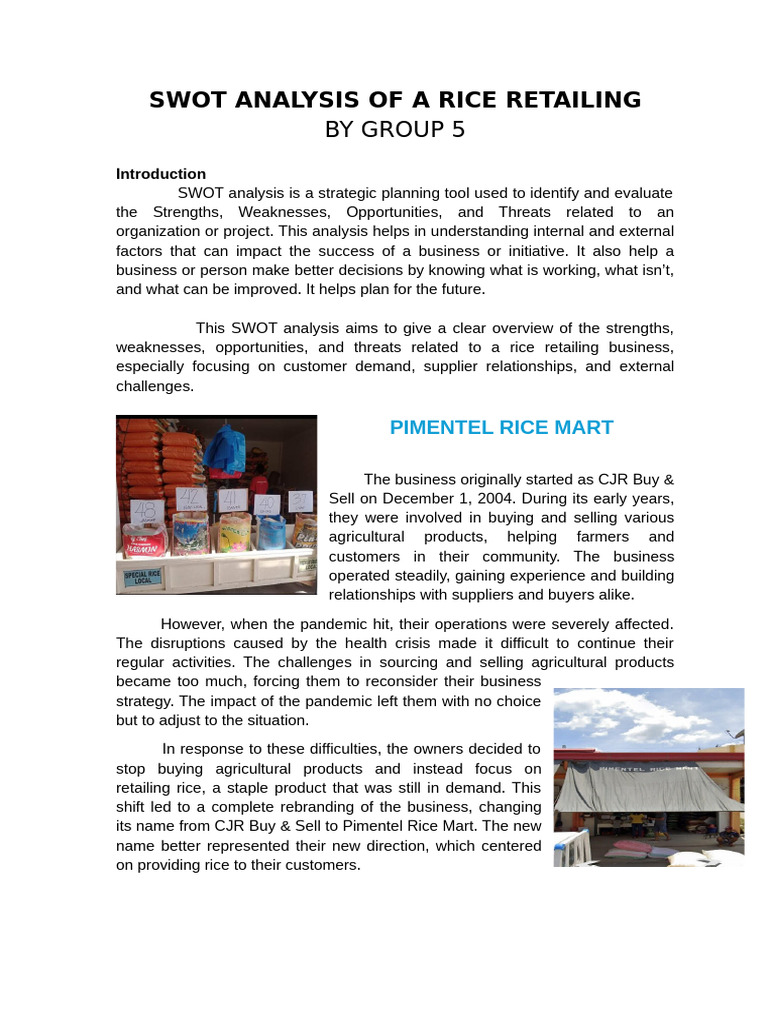 Swot Analysis of A Rice Retailing: by Group 5 | PDF