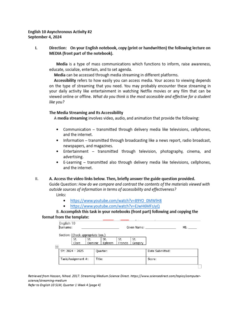 English 10 Asynchronous Activity 09042024 | PDF