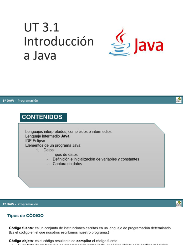 UT_3_1 Introducción a la programación en Java | PDF