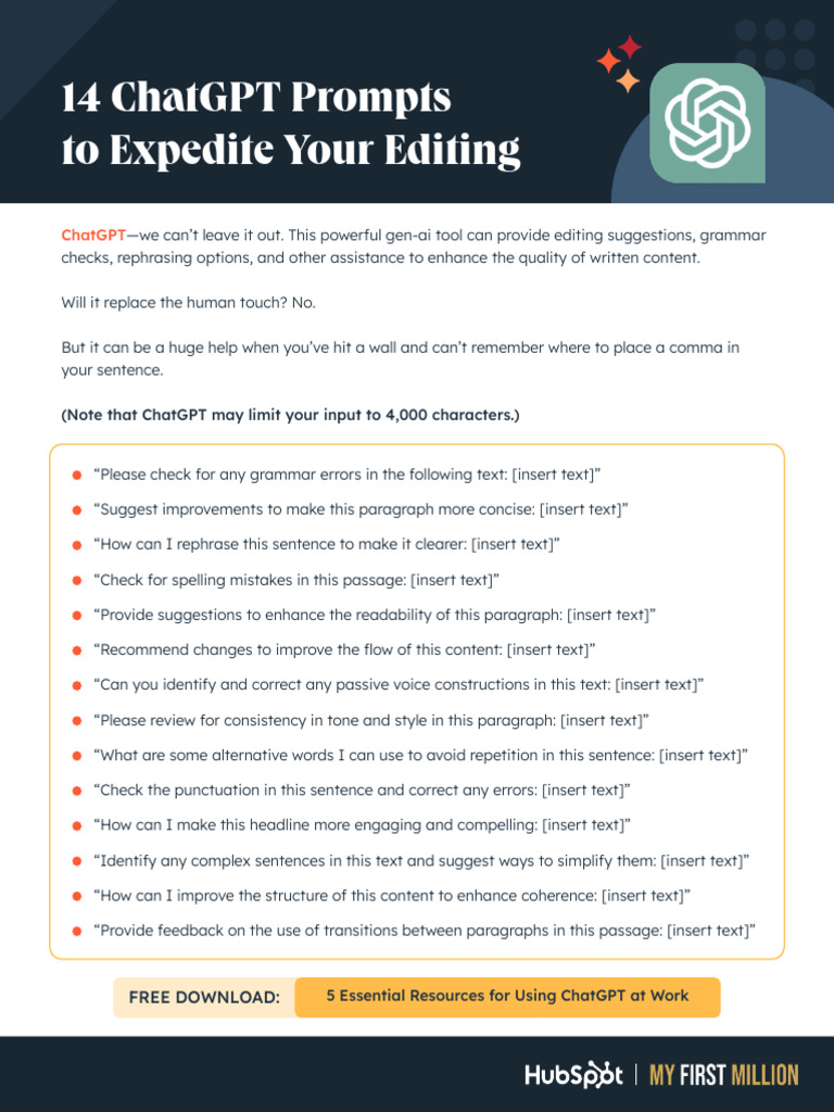 14 ChatGPT Prompts To Expedite Your Editing | PDF