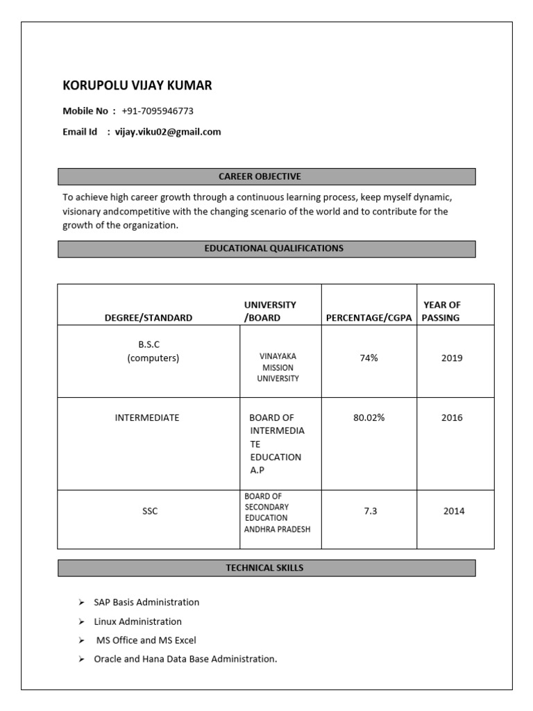 K Vijay Kumar - Resume | PDF