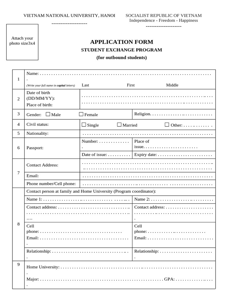 1_ Application form- Out bound students | PDF