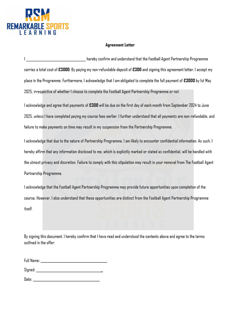 Football Agent Partnership Programme Agreement | PDF