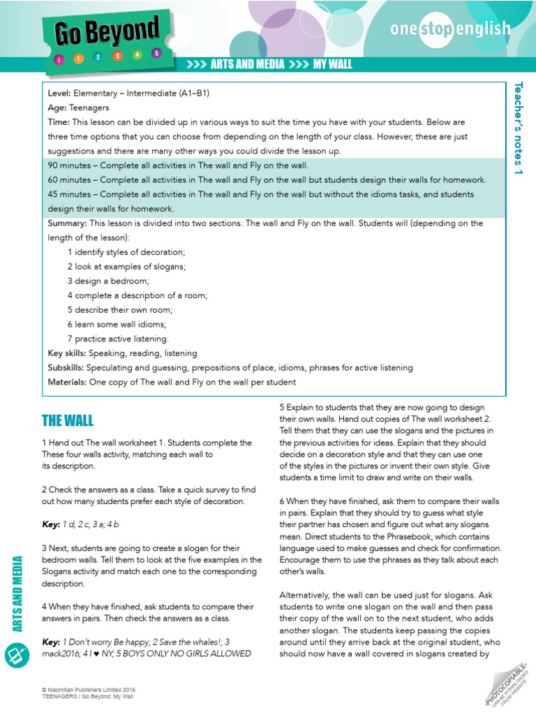 Teenagers' Wall Design Lesson Plan | PDF
