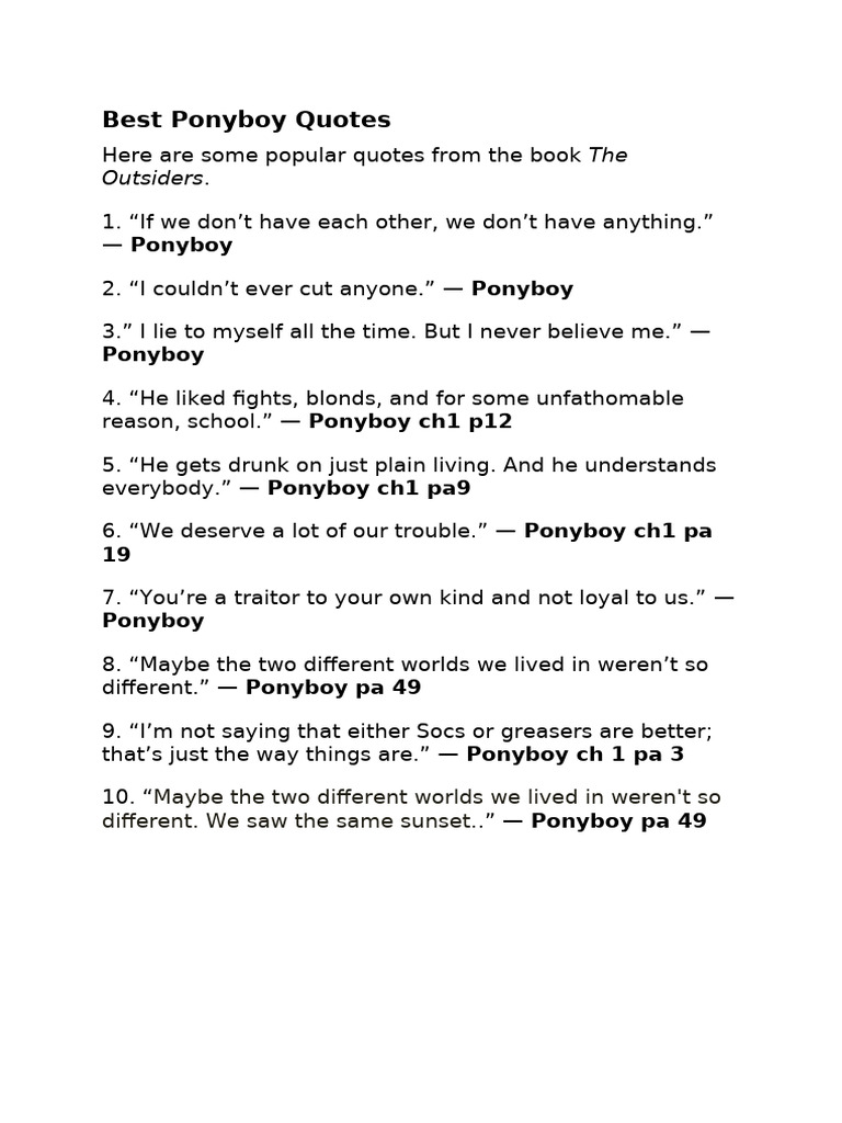 Best Pony Boy Quotes | PDF | Poetry