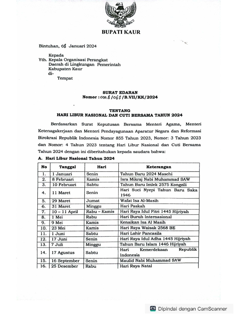 Surat Edaran Hari Libur | PDF