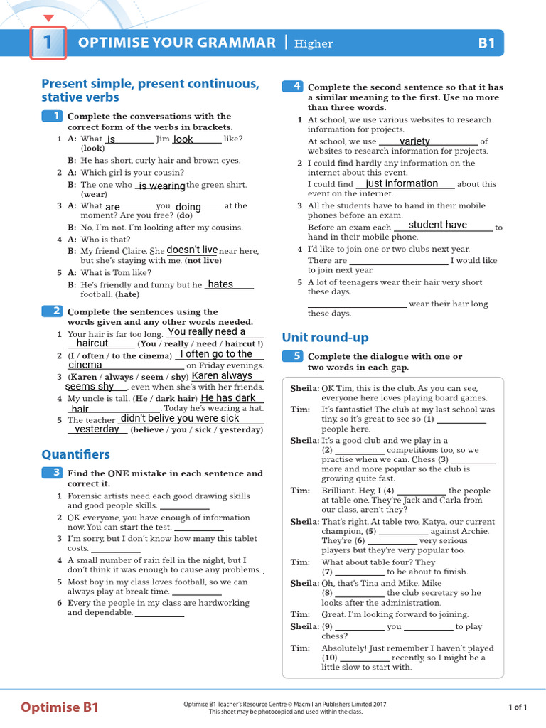 OPT_B1_U01_Grammar_higher | PDF