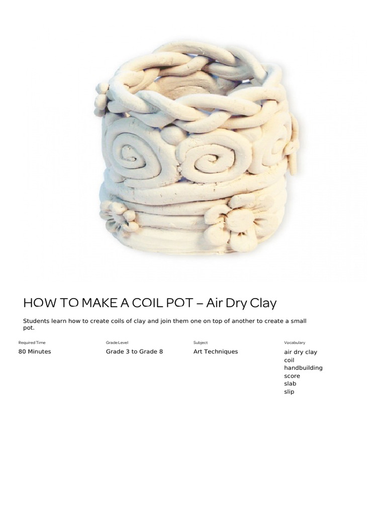 HOW TO MAKE A COIL POT Air Dry Clay | PDF