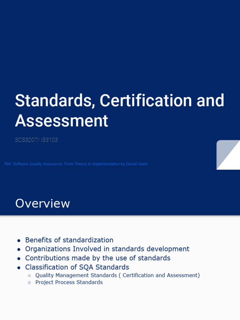 Lecture 9 - Standards, Certification Assessment | PDF