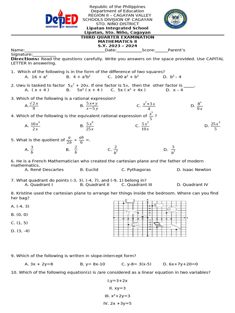 PT G8 Math | PDF