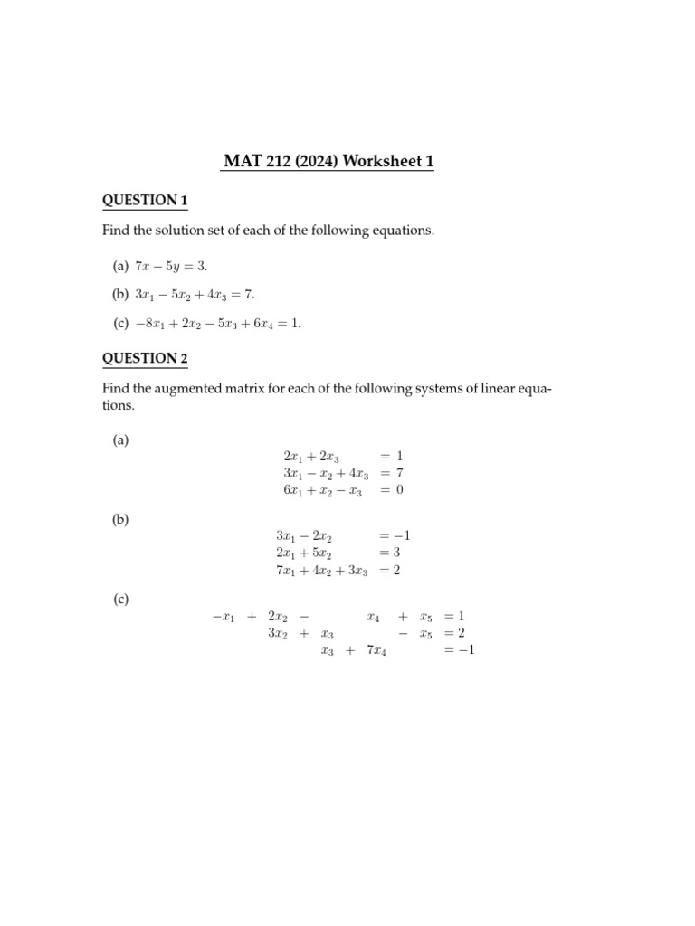2024 Mat 212 Worksheet | PDF